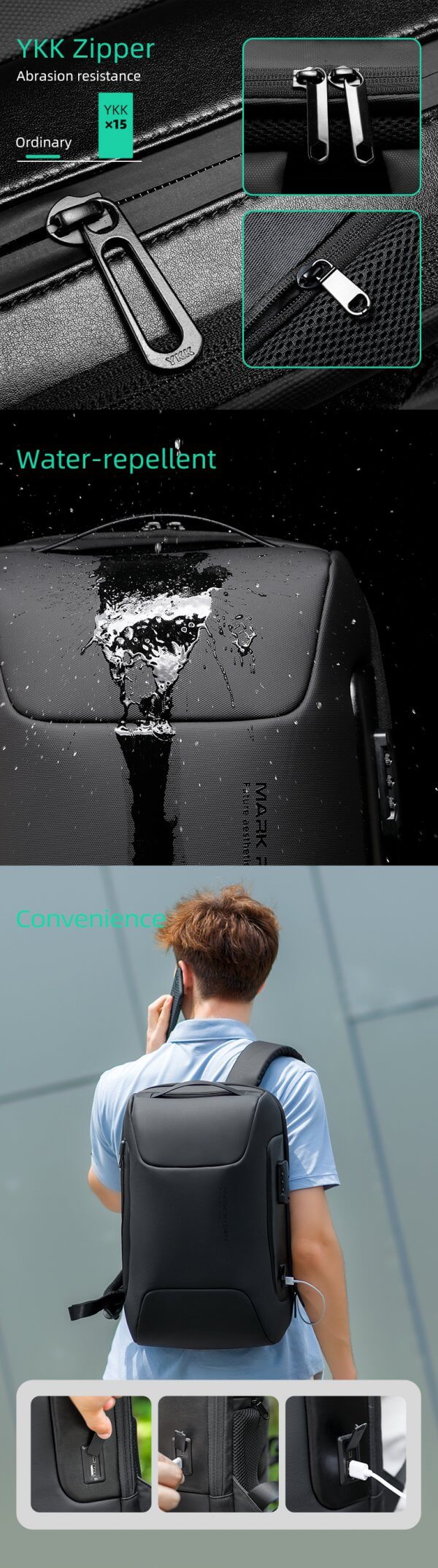 תיק גב לגבר למחשב נייד דגם 9031 "Mark Ryden" 💼 תיק גב מוגן ועמיד למים